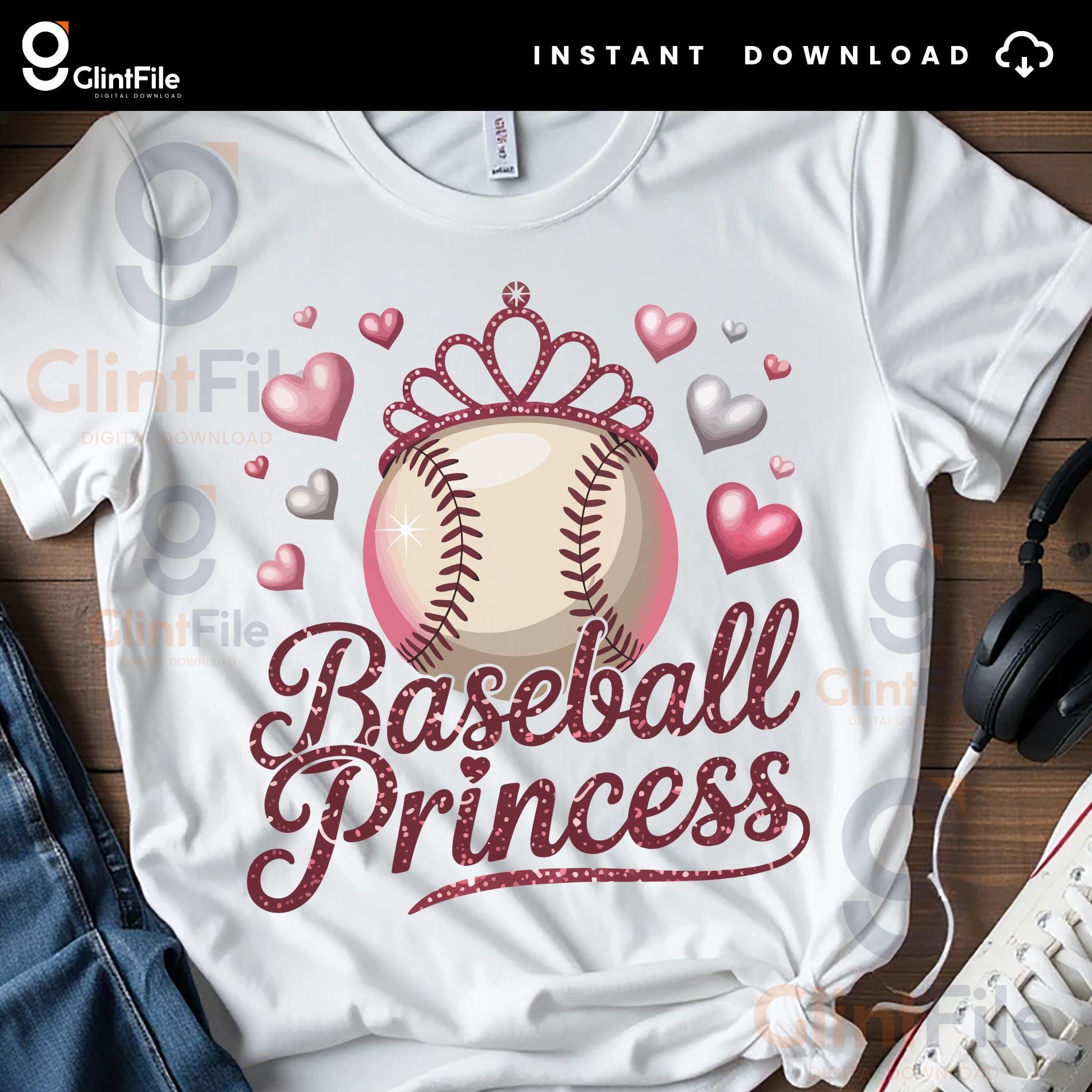 Baseball Princess SVG PNG, Cute Glitter Baseball Girl Png, Princess ...