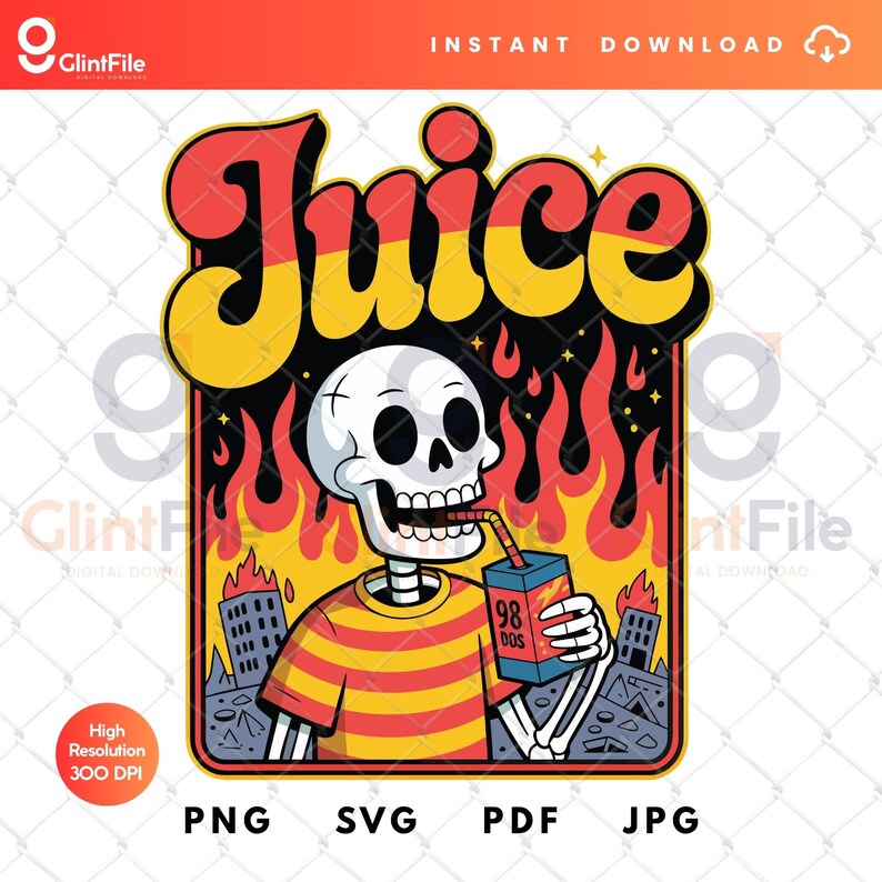 Juice Skeleton SVG PNG, Retro Apocalypse Png, Funny 90s DOS Skeleton ...