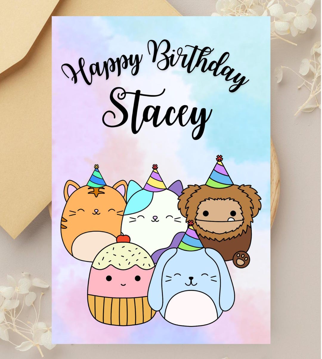 Custom Squishmallow Birthday Card Cute and Personalized Kawaii Plush ...