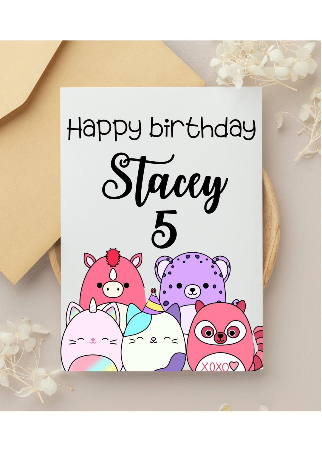 Custom Squishmallow Birthday Card Cute and Personalized Kawaii Plush ...