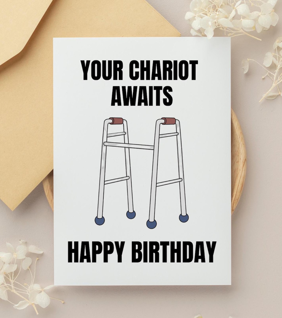 Funny Birthday Card Rollator Humor Old Age Joke Sarcastic Birthday Card ...