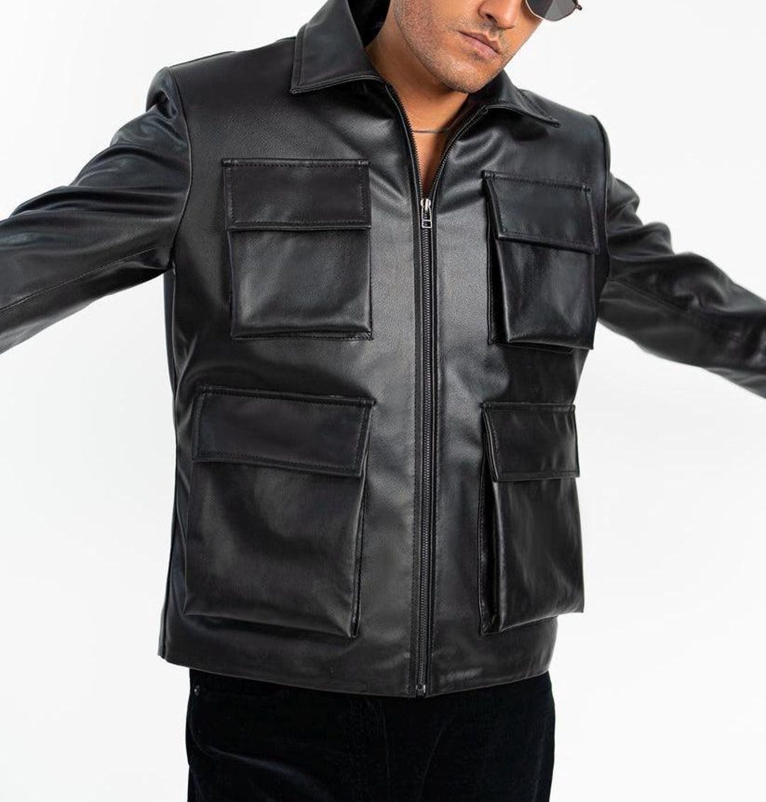 Men's Turkish Style Black Leather Jacket: Handmade Multi-pocket Moto ...