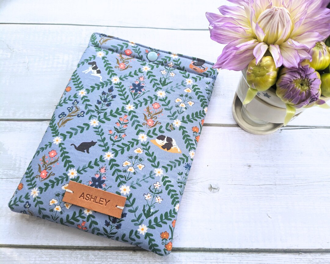 Floral Kindle Sleeve With Personalized Leather Name Tag, Padded Book ...