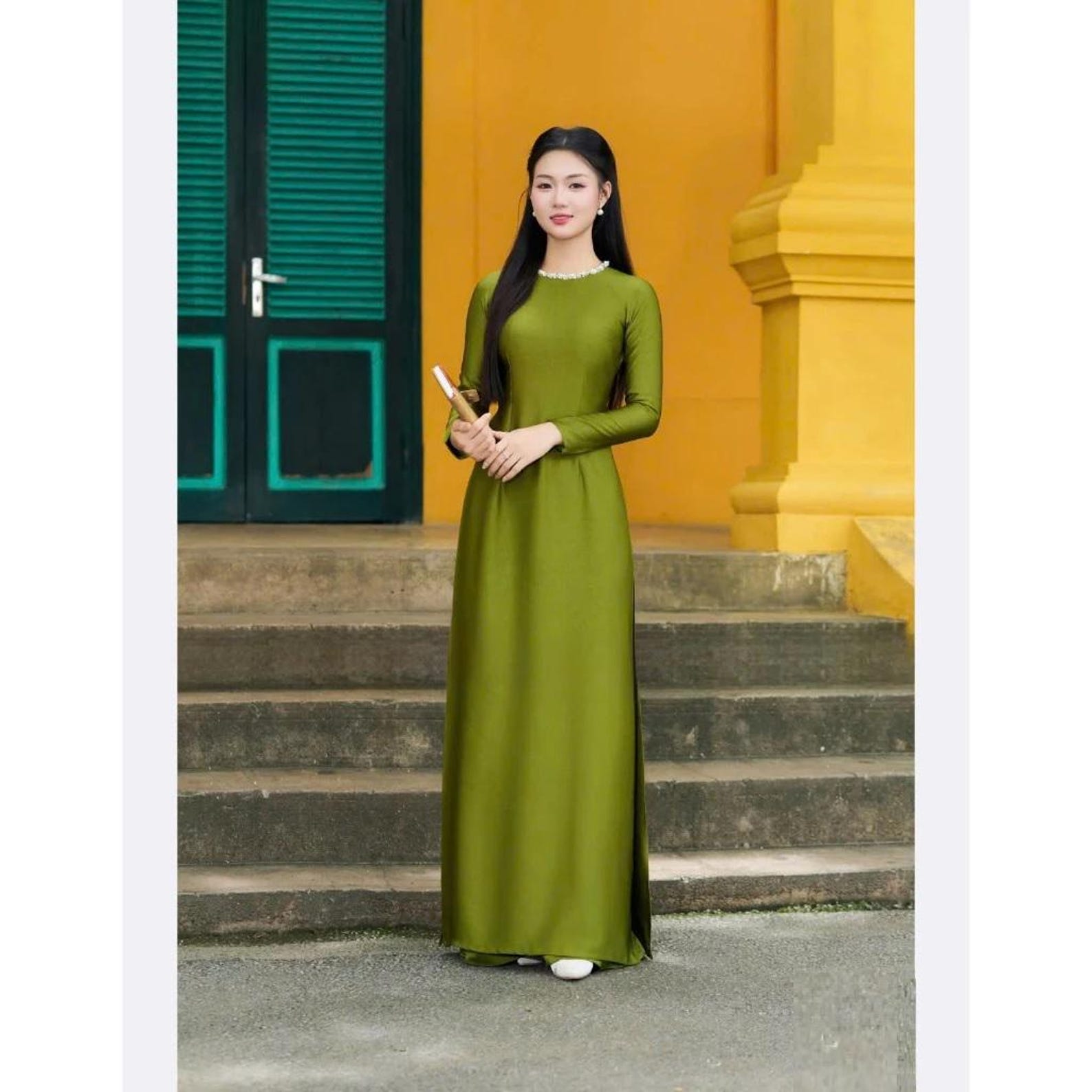 Pre-made Ao Dai Viet Nam, Modern Vietnamese Ao Dai, Silk, Green Dress ...