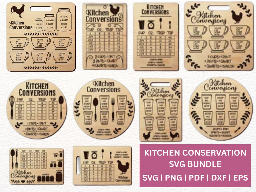 Kitchen Conversion Chart SVG Bundle: Cooking Measurements (digital ...