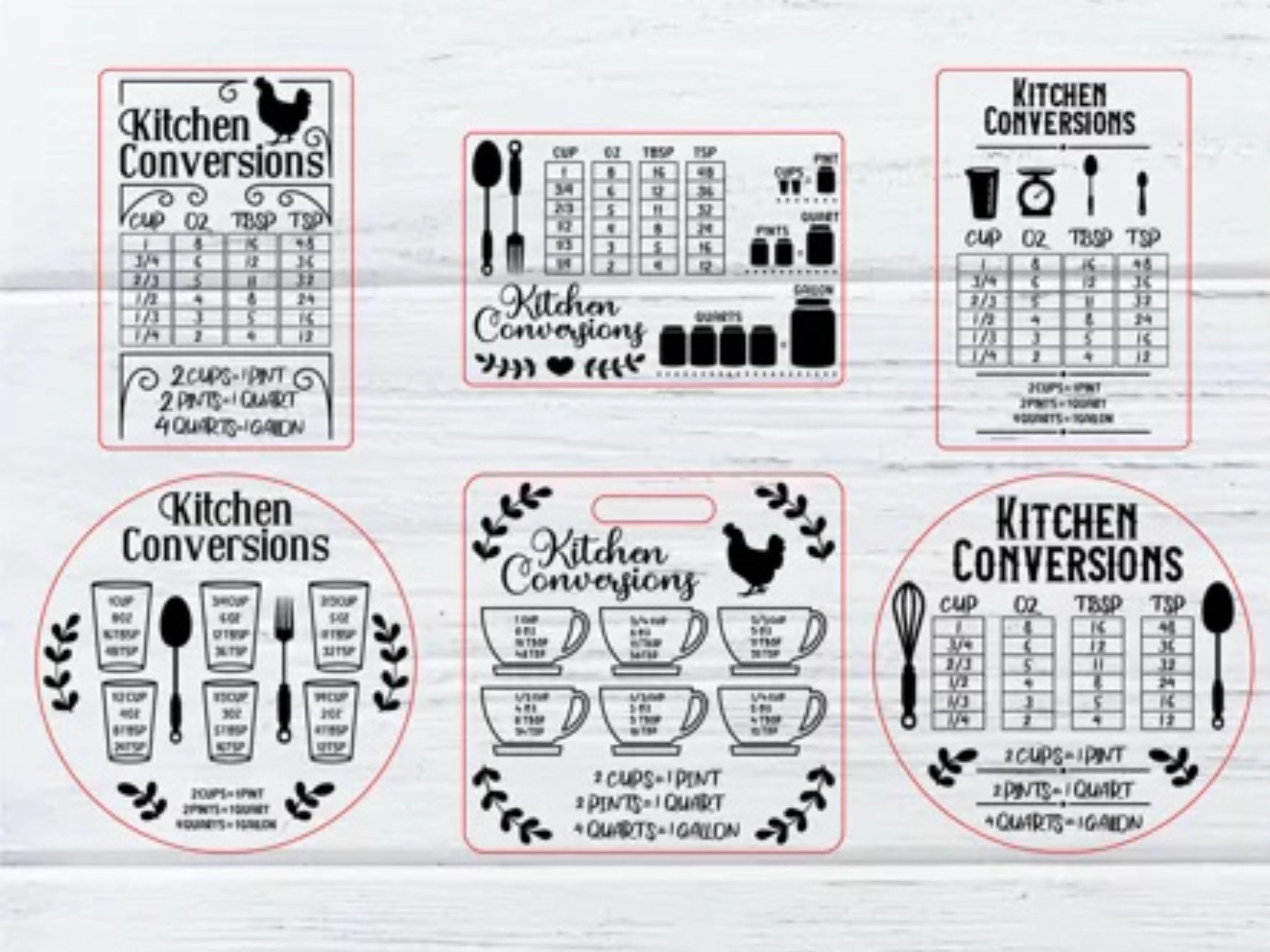 Kitchen Conversion SVG Bundle, Cooking Measurement Chart, Baking ...