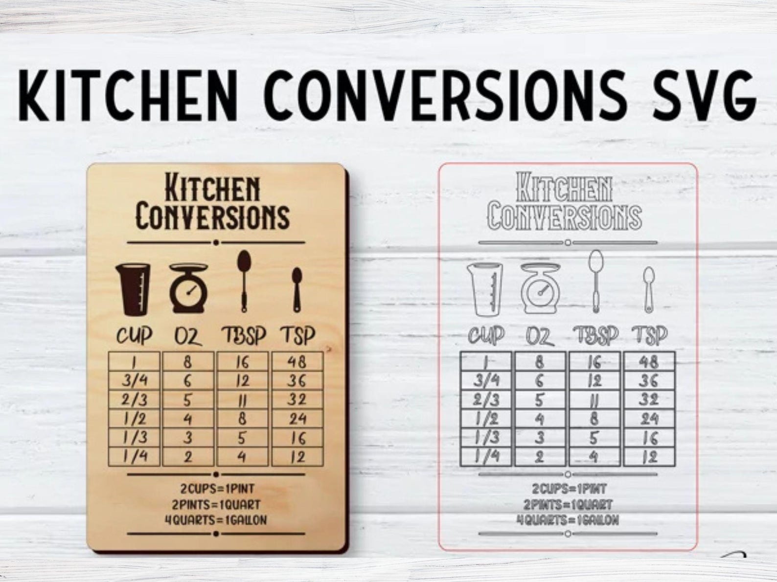Kitchen Conversion SVG Bundle, Cooking Measurement Chart, Baking ...