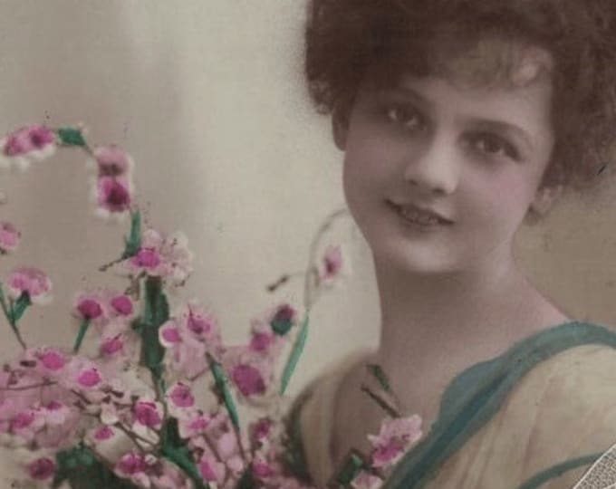 Mailed 1923 Pretty Girl Draped in Veil With SPRING PINK BLOSSOMS ...