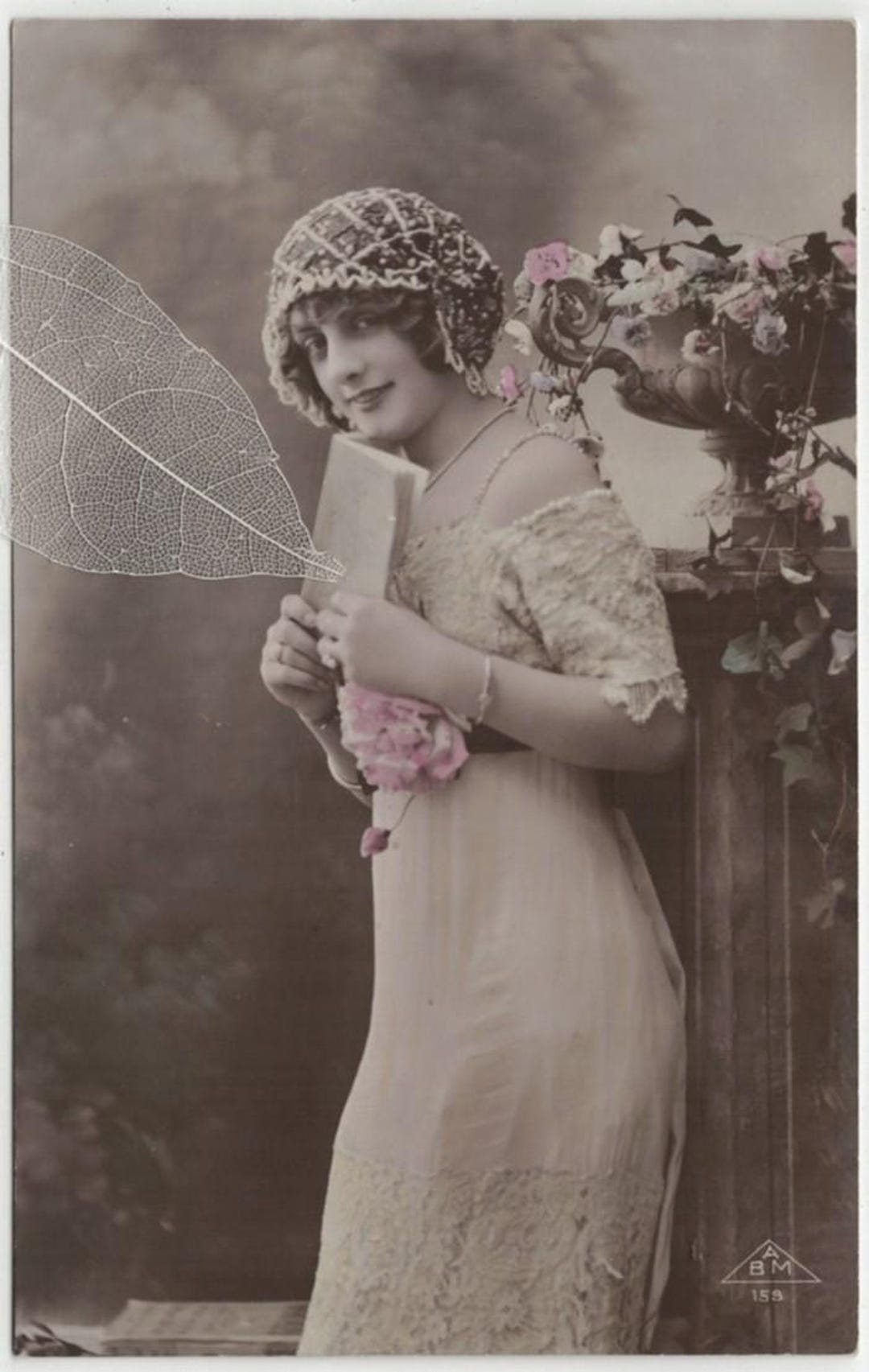 1912 Edwardian Beauty "lily" Jean Agélou Model With Book Pink Rose ...
