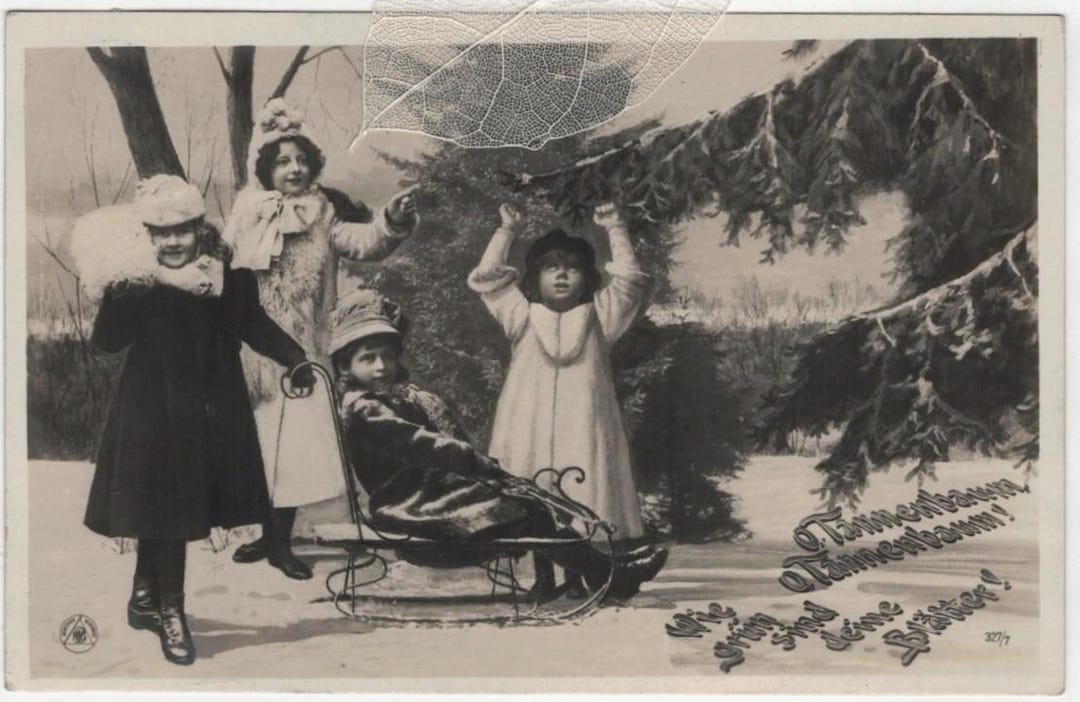 Pre 1905 Winter FASHION Children With SLED in Snowy Landscape Antique ...