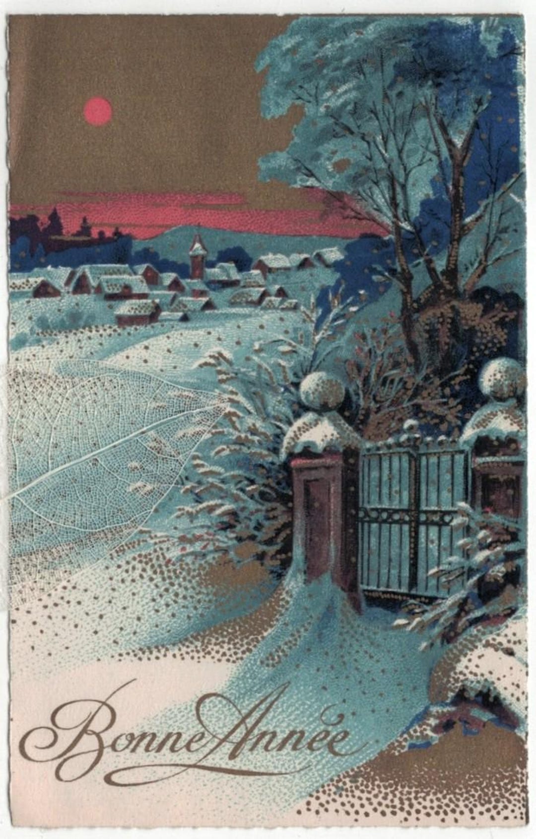 1936 Iron Gat and Snowy Far Away Village at Sunset Lovely Tinted NEW ...