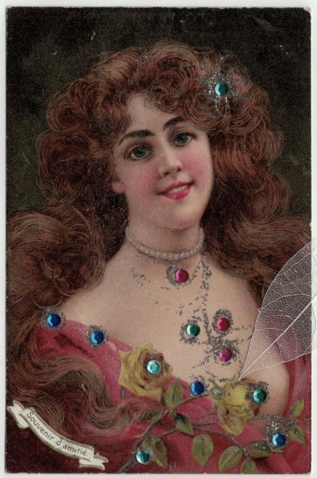 1911 Pretty Young LADY With Long Hair & Original GLITTERED Sequin ...