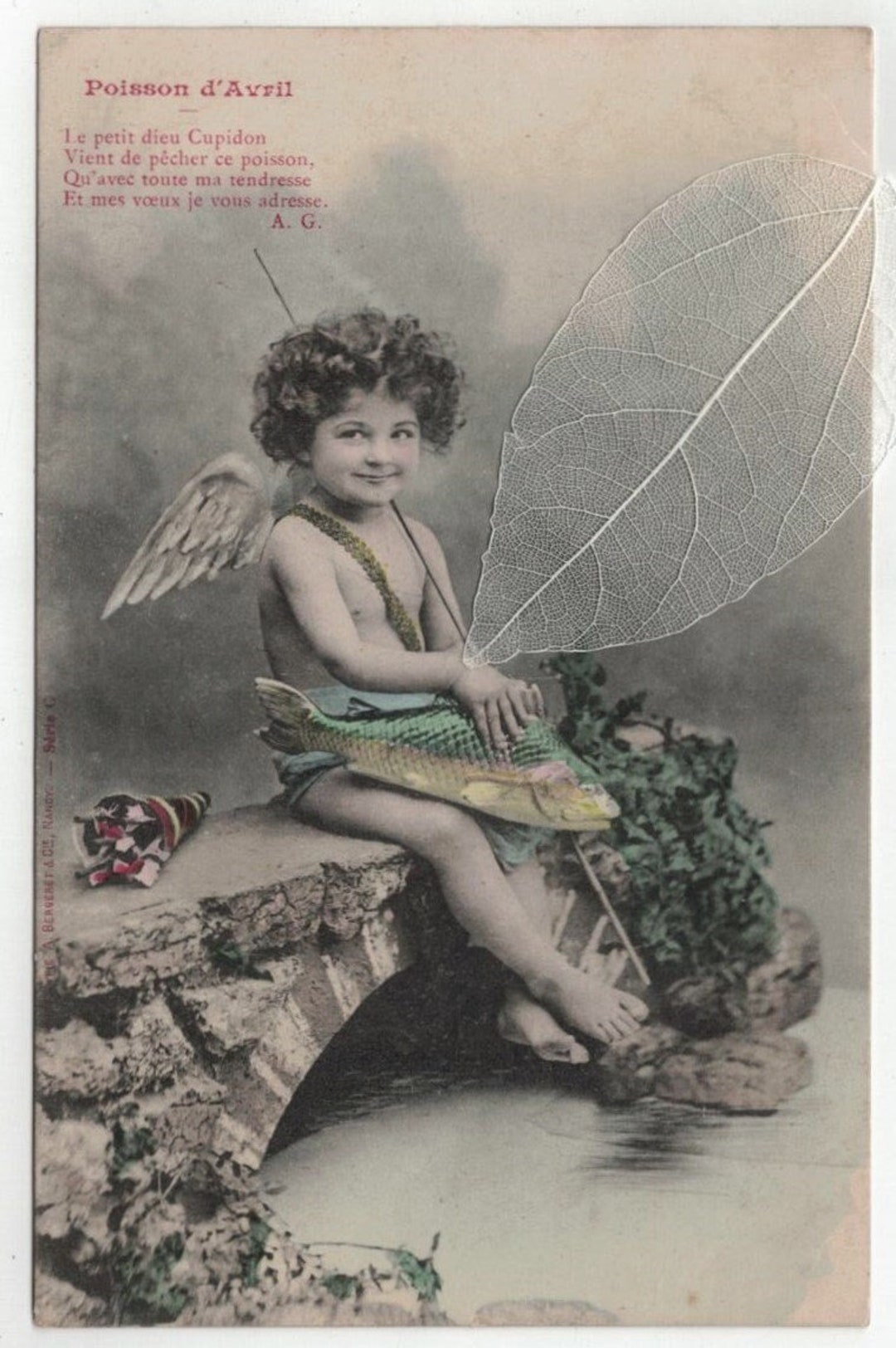 1909 Little Smiling Boy Angel With Wings Cupidon Cupid Quiver & Arrows ...