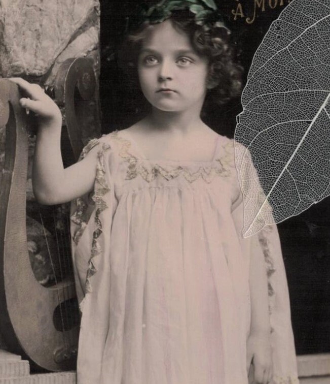 Early 1900s Pretty Girl With LYRE and Leaf Wreath on Head Antique Photo ...
