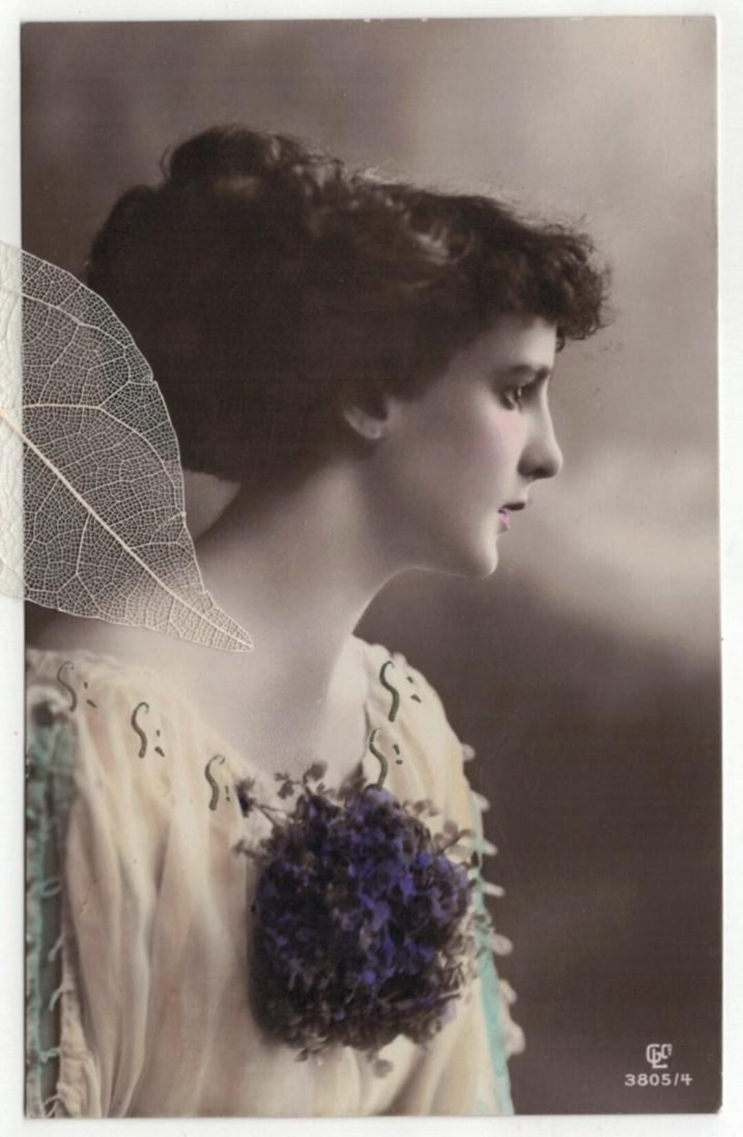 1913 Edwardian Beauty With Small Flower Bouquet Pinned to Dress Antique ...