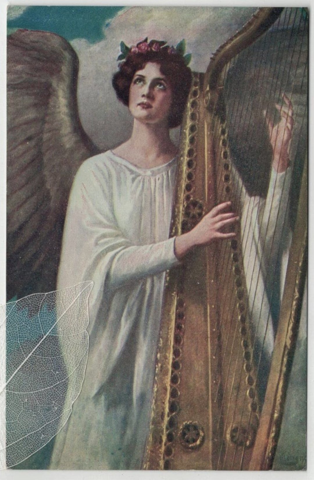 UNUSED Beautiful Angel Playing Harp by Jaroslav Plichta Antique ...