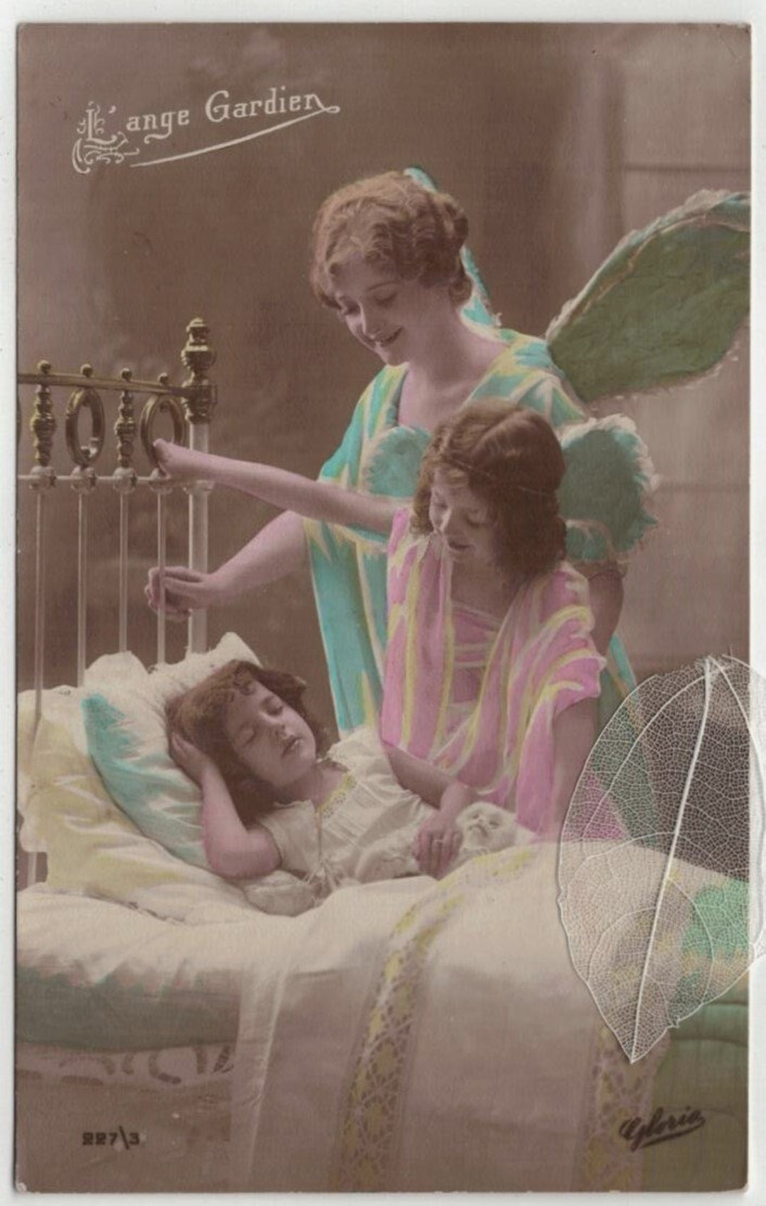 1918 GUARDIAN ANGELS Watching Over Sleeping GIRL Antique Postcard - Etsy