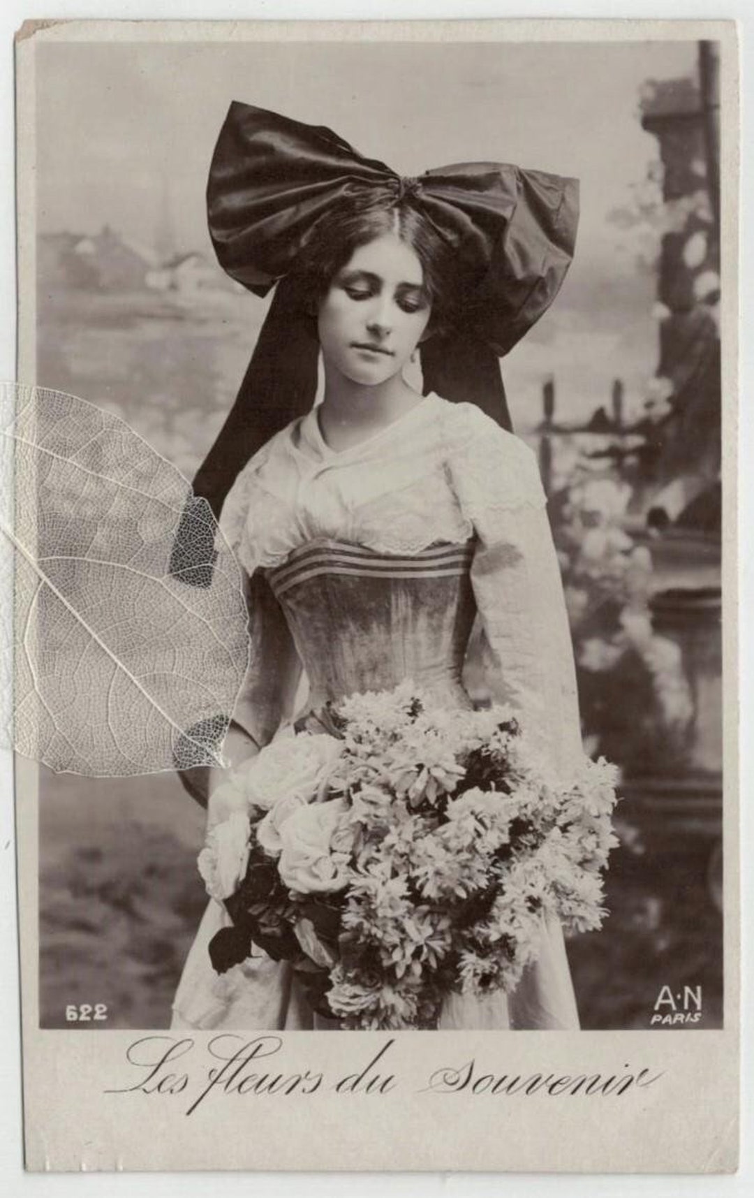 Pre 1905 Young Beauty in Folklore Costume With Large Black Hair Bow ...