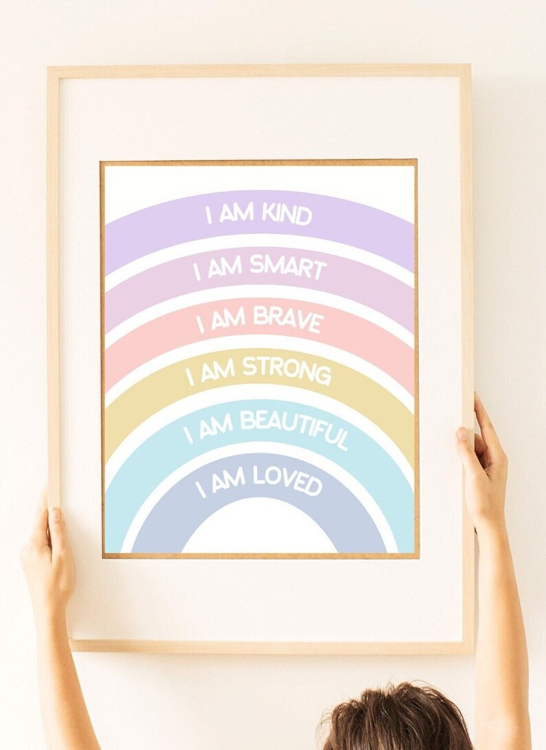 Rainbow Affirmations Wall Art, Pastel Positive Affirmations for Kids ...