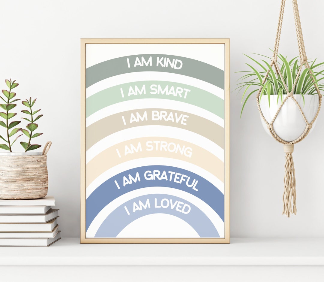 Affirmations for Kids, Rainbow Affirmations Print, I Am Kind Smart ...