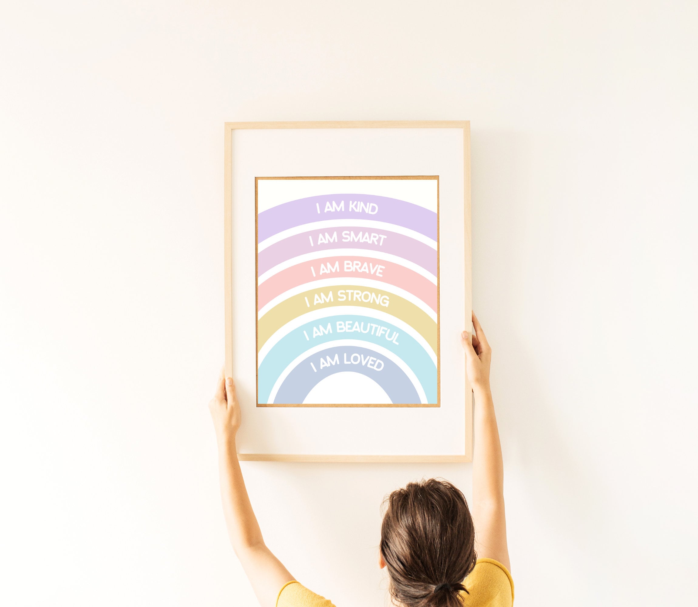 Rainbow Affirmations Wall Art, Pastel Positive Affirmations for Kids ...
