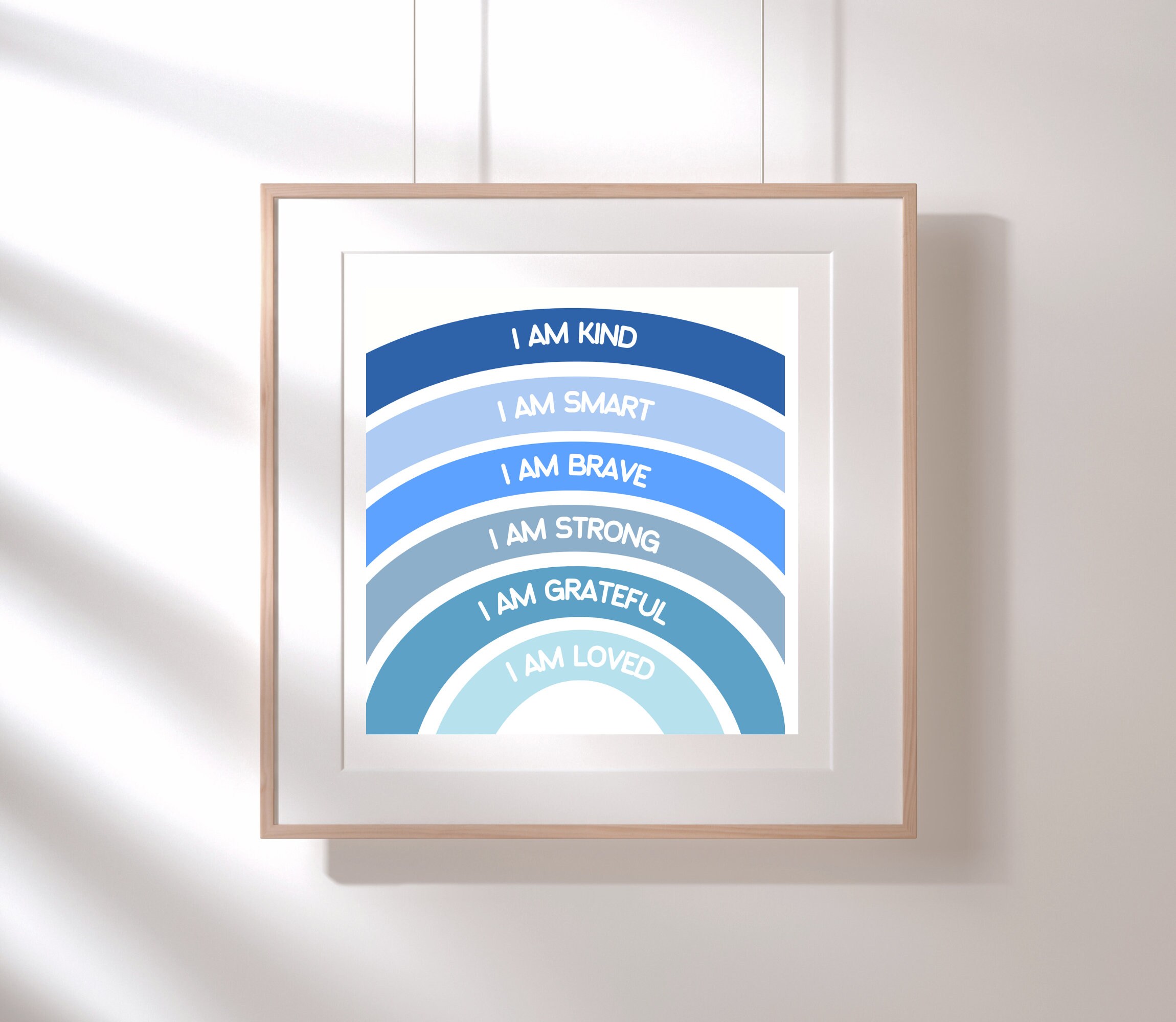 Rainbow Affirmations Wall Art, Shades of Blue, Positive Affirmations ...