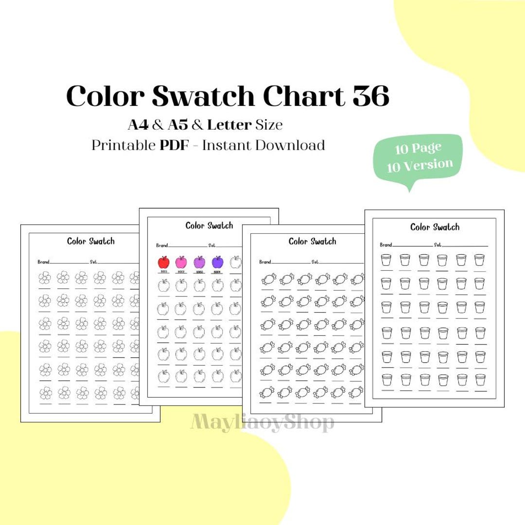 Color Swatch Chart 36. Printable Marker Tracker. Swatch Test. Marker ...
