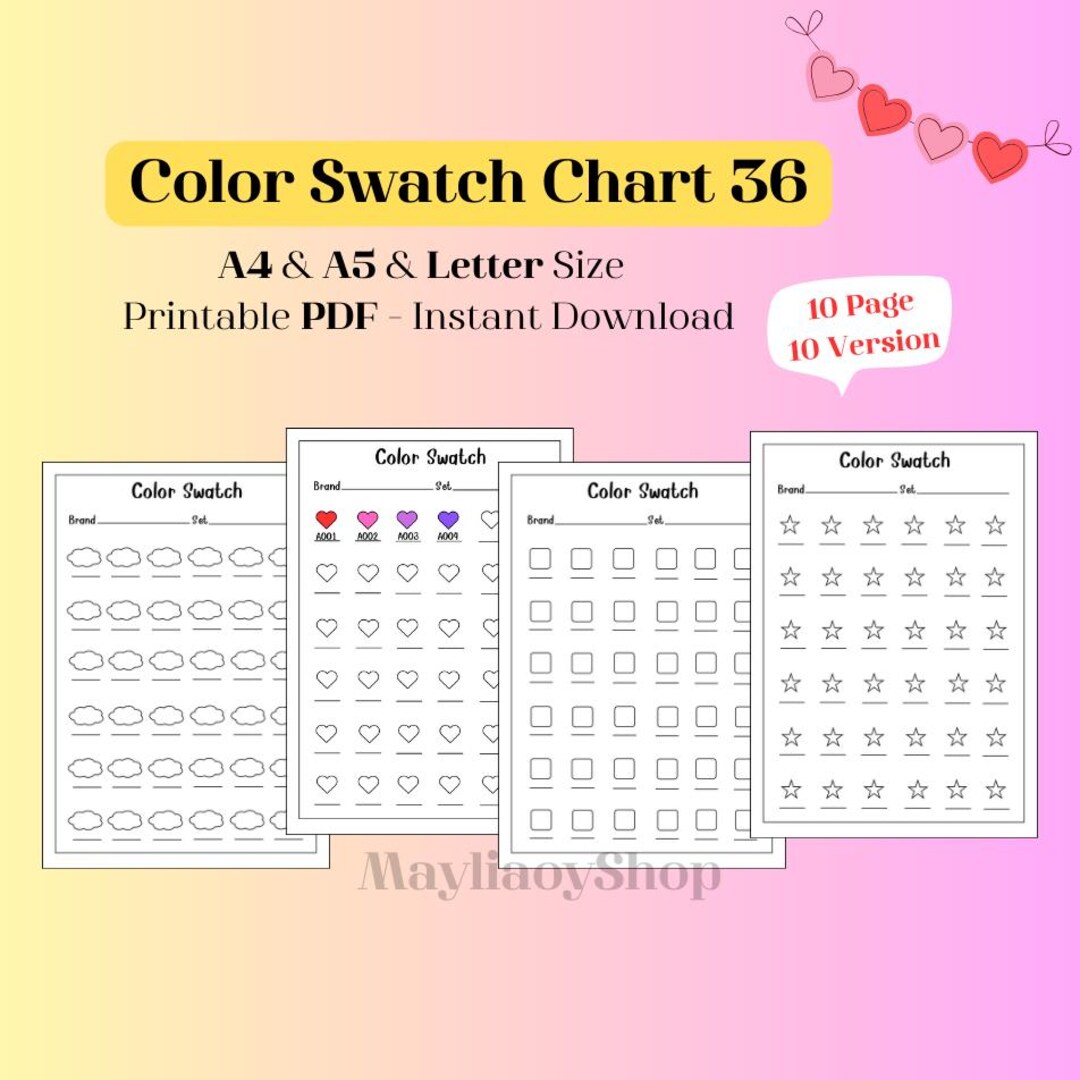 Color Swatch Chart 36. Printable Marker Tracker. Swatch Test. Marker ...