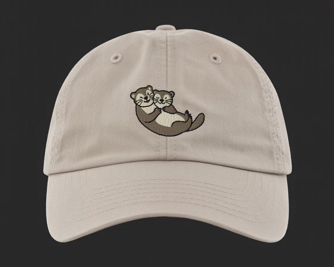 Otter Love – Embroidered Cap Featuring Cuddling Otters in a ...
