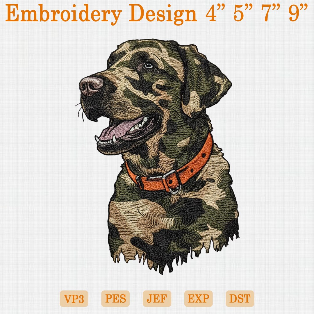 Retro Hunting Dog Embroidery Design, Camo Dog Embroidery File, Hunting ...