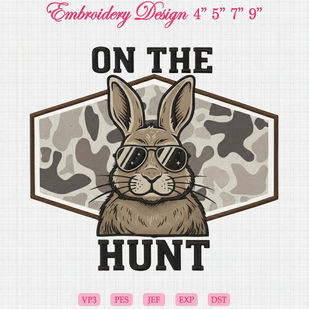 Bunny Egg Hunter Embroidery Design, Camo Bunny Embroidery File, Camo ...
