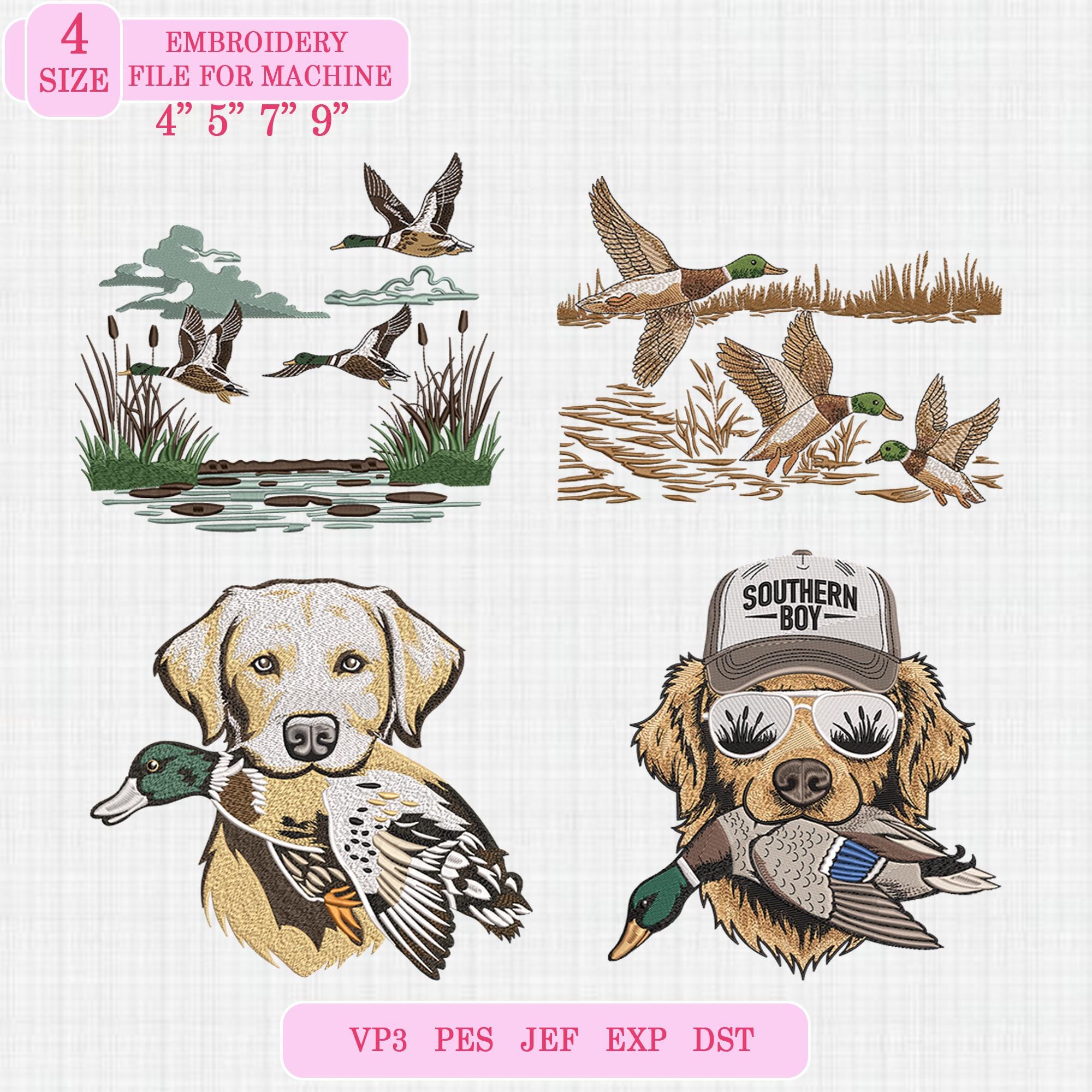 Embroidered Duck Design, Hunting Dog With Duck Embroidery, Wildlife ...
