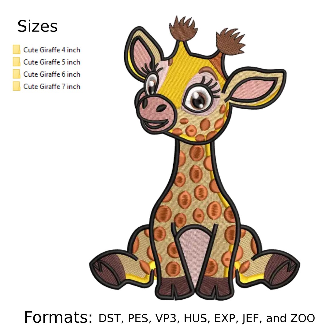 Cute Giraffe Embroidery Design for Embroidery Machines – 4 Sizes ...