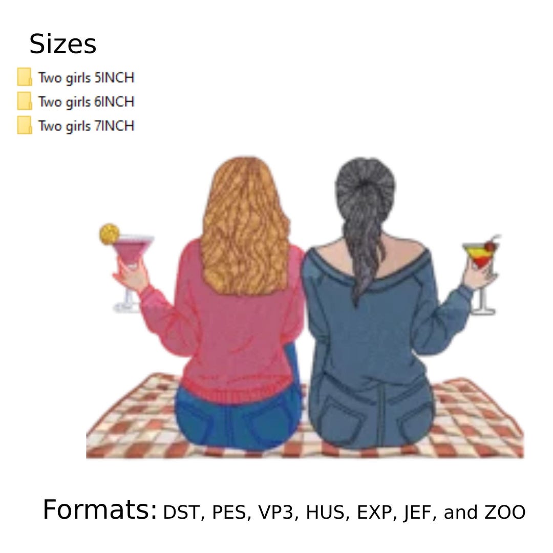 Best Friends Embroidery Design – Two Girls – 3 Sizes – Instant Download ...