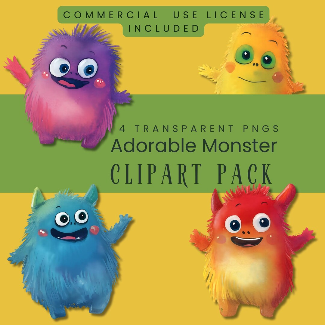 Adorable Monster Clipart - Set of 4 Colorful Cute Monsters | Digital ...