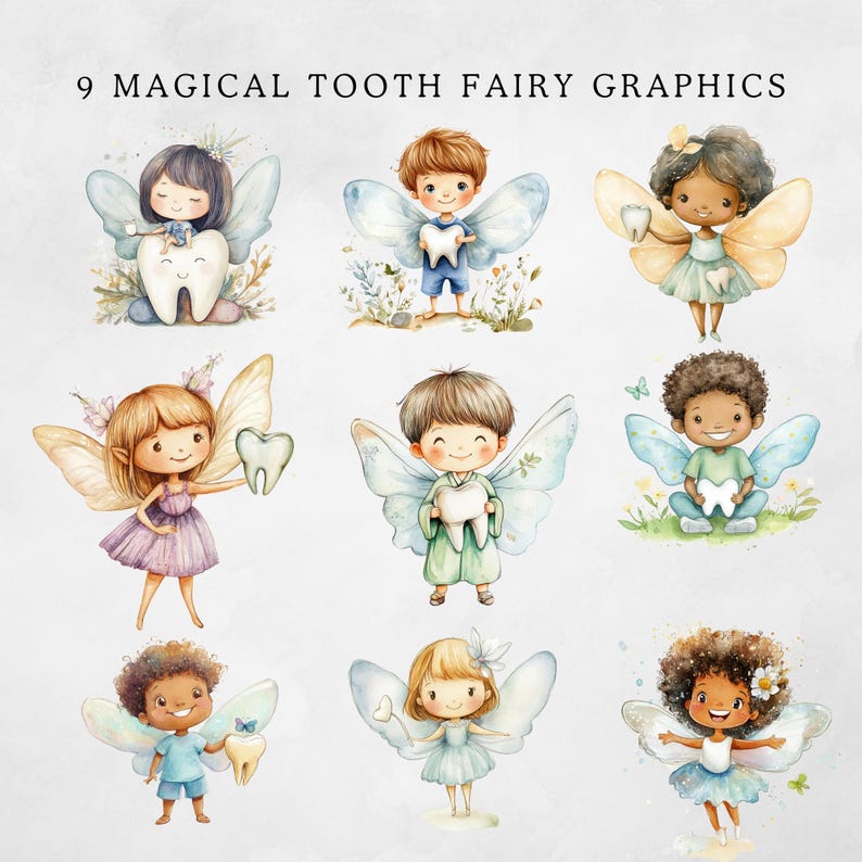 Tooth Fairy Clipart Bundle – 9 Cute Tooth Fairy Pngs – Whimsical Fairy ...