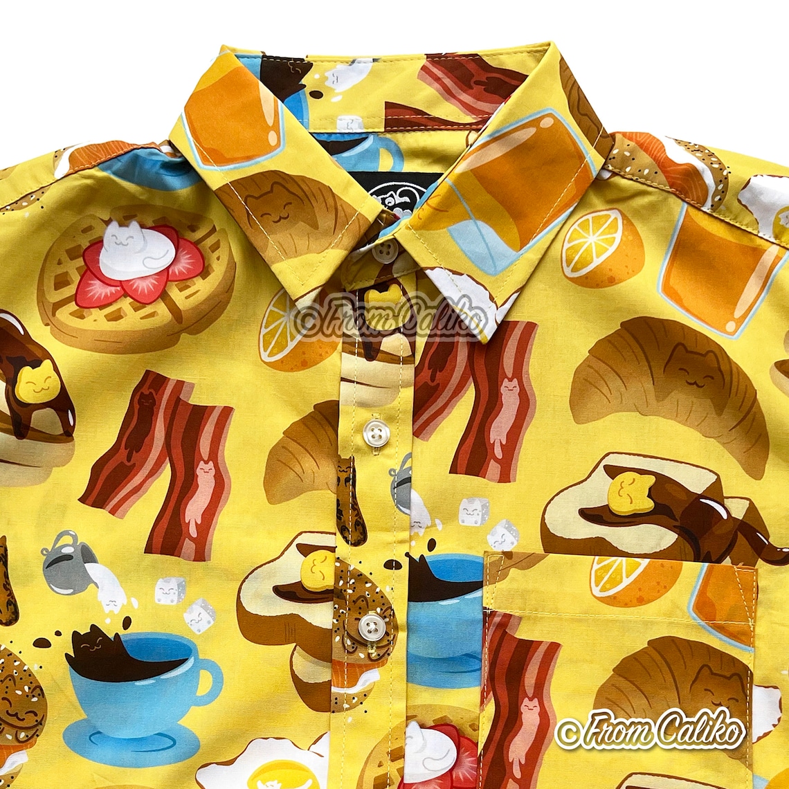 Breakfast Brunch Cats Button up Shirt - Etsy