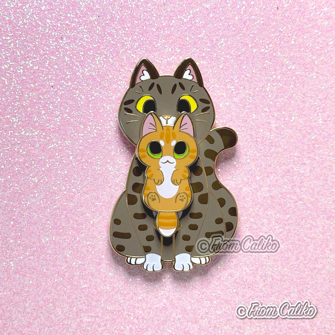 Mama Tabby Cat Hard Enamel Pin: Swinging Kitten Momma Cat - Etsy