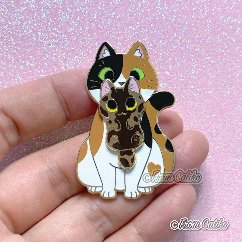 Mama Calico Cat Pin Calico Cat Hard Enamel Pin Momma Cat Mom - Etsy