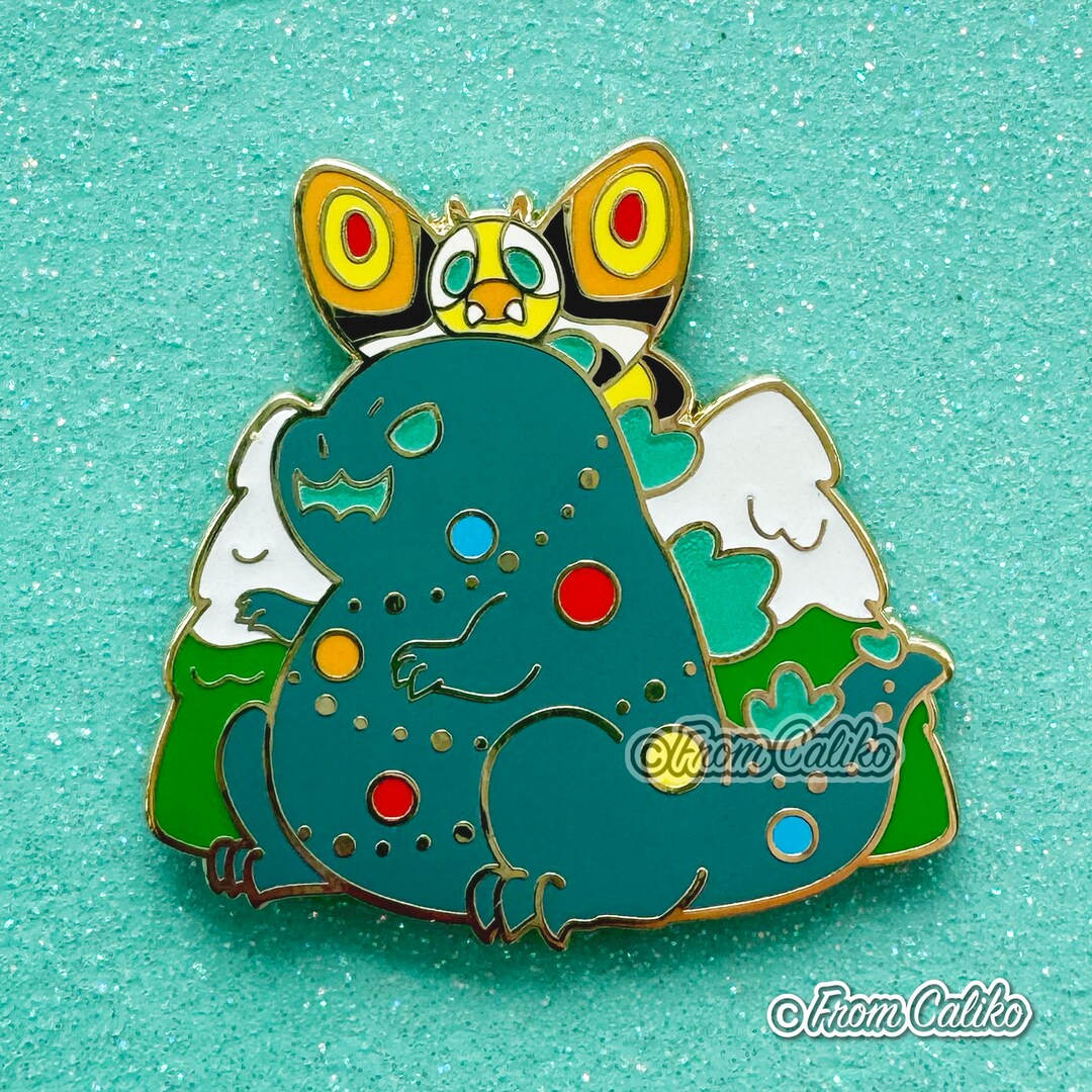 Christmas Tree Kaiju Enamel Pin With Mothra Glow in the Dark - Etsy