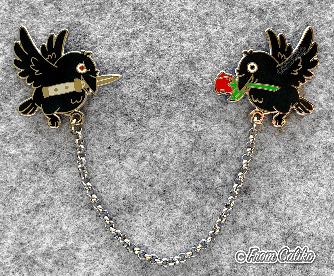 Knife Crow Enamel Pin Chained Collar Pins - Etsy