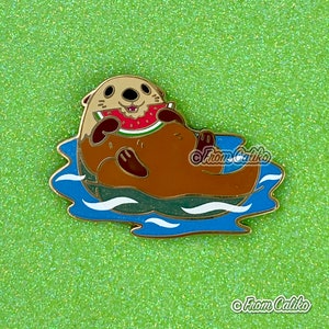Watermelon Otter Hard Enamel Pin - Chonky Otter - Etsy
