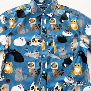 Multi-color Cat Print Cotton Button-up Shirt - Etsy