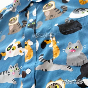 Multi-color Cat Print Cotton Button-up Shirt - Etsy