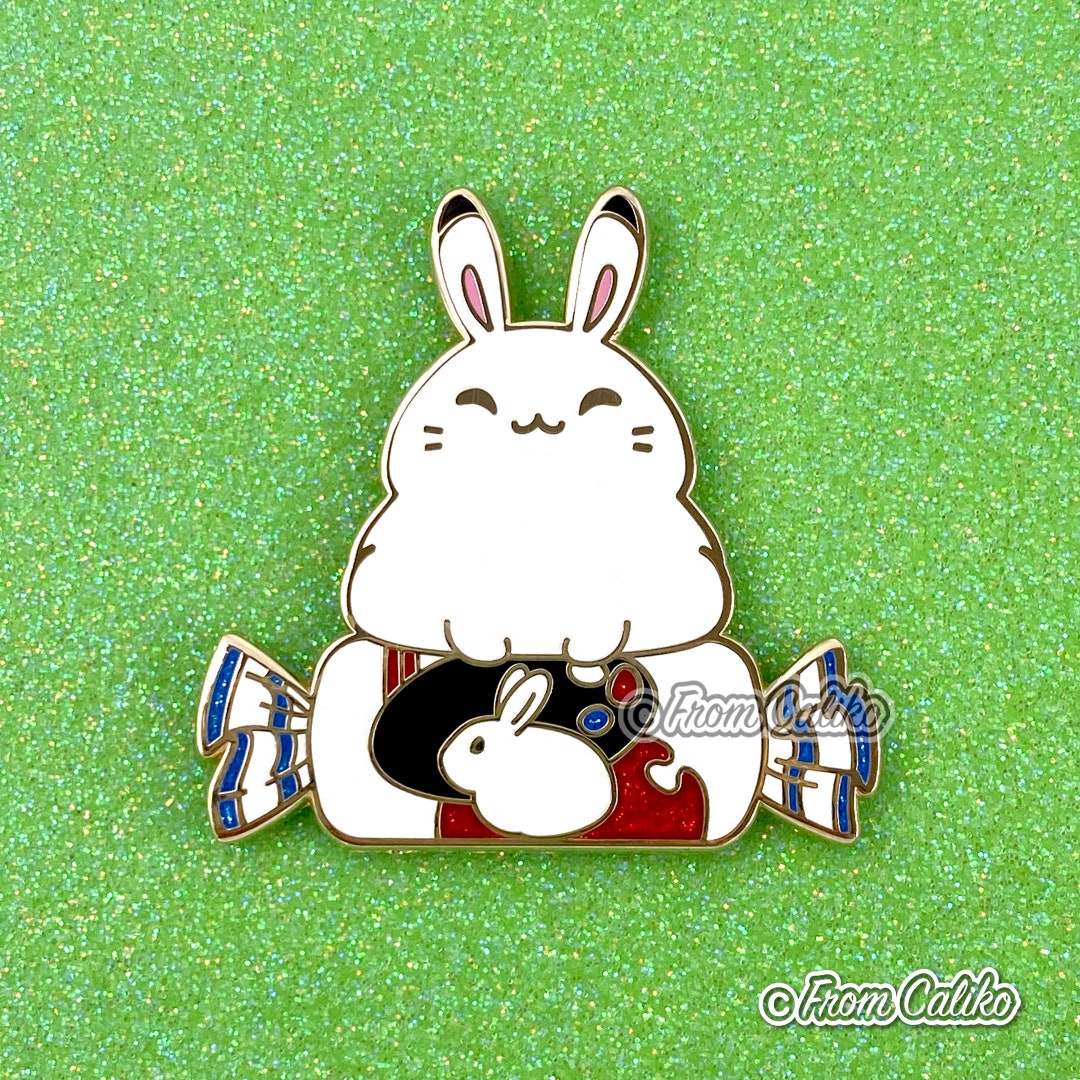 White Rabbit Candy Hard Enamel Pin - Chonky Bunny - Etsy