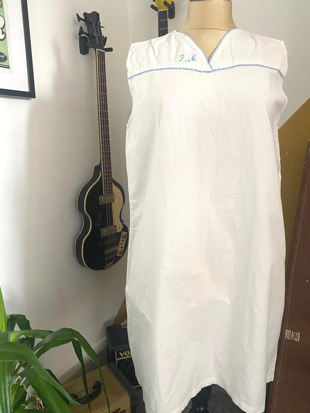 Vintage French Linen Smock Dress Night Gown Initials F.N Embroidery - Etsy