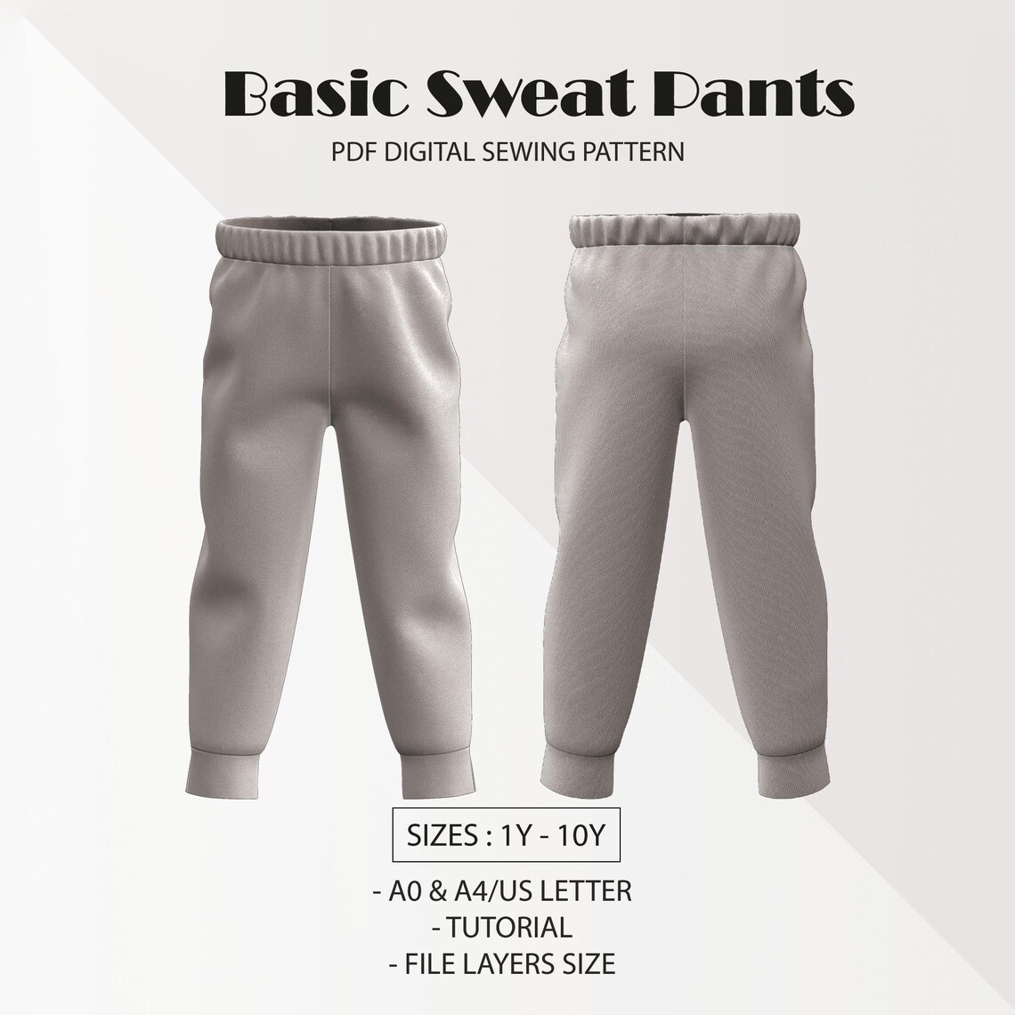 Basic Sweatpants Kids PDF Digital Sewing Pattern, Basic Longpants Kids ...
