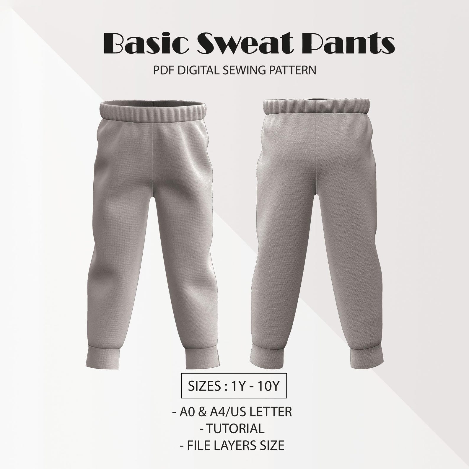 Basic Sweatpants Kids PDF Digital Sewing Pattern, Basic Longpants Kids Sewing Pattern, Kids ...