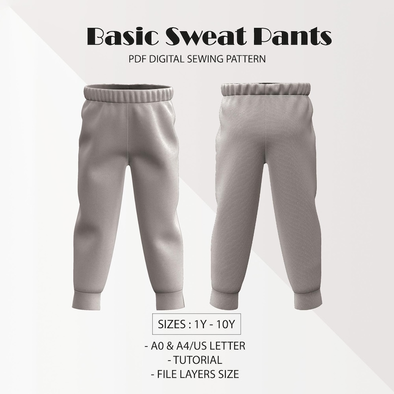 Basic Sweatpants Kids PDF Digital Sewing Pattern, Basic Longpants Kids Sewing Pattern, Kids ...