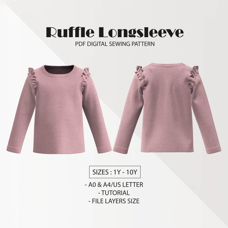 Ruffle Top Baby & Kids PDF Pattern Sewing, Ruffle T-shirt Girls Digital PDF Sewing Pattern, DIY ...